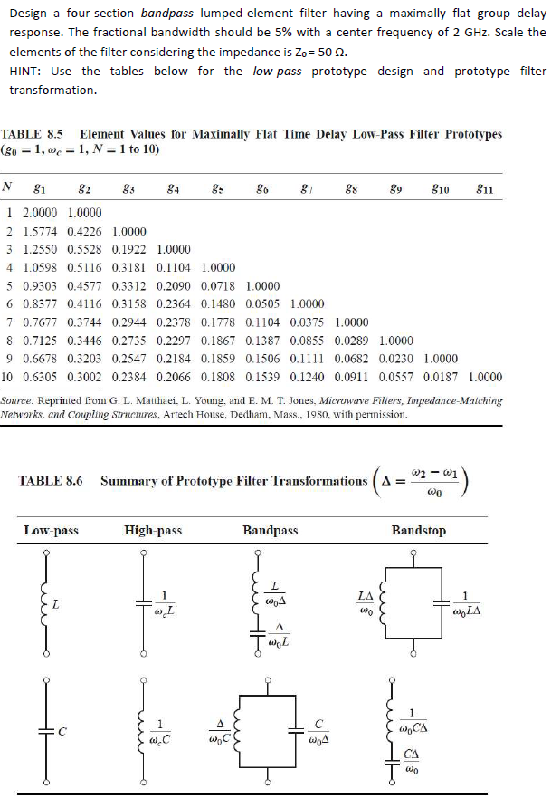 Solved Design a four-section bandpass lumped-element filter | Chegg.com