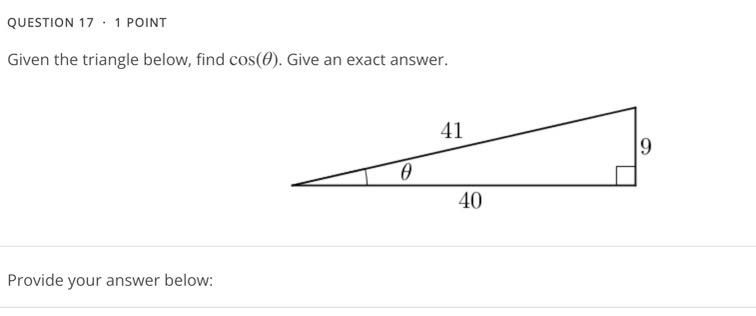 Solved Given the triangle below, find cos(θ). Give an exact | Chegg.com