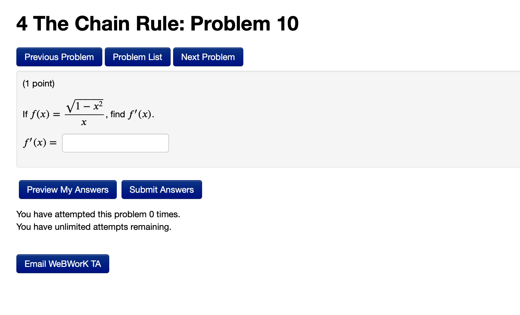Solved 4 The Chain Rule: Problem 10 Previous Problem Problem | Chegg.com