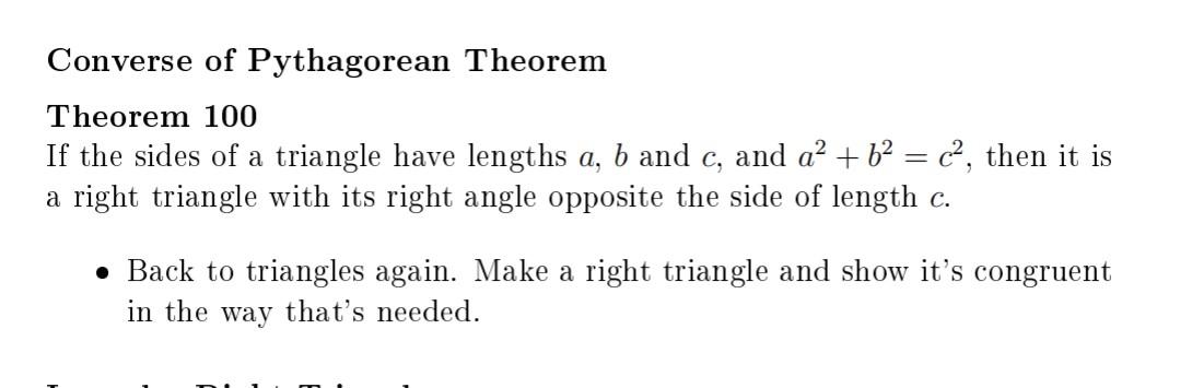 Solved Converse of Pythagorean Theorem Theorem 100 If the | Chegg.com
