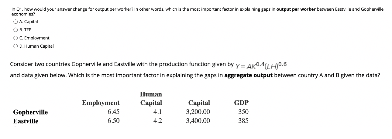 Solved In Q1, how would your answer change for output per | Chegg.com