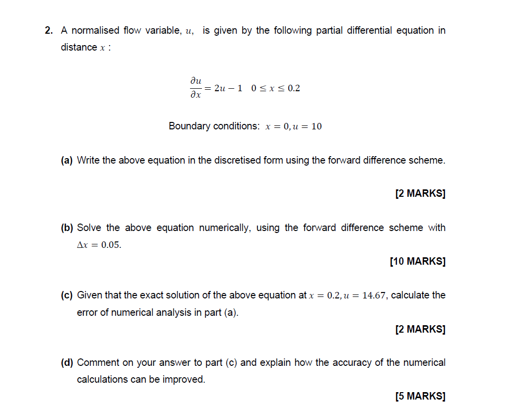 Solved A normalised flow variable, 𝑢, is given by the | Chegg.com