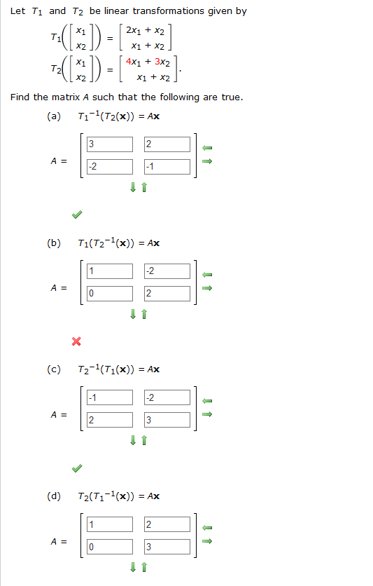 Solved X1 X2 Let T1 and T2 be linear transformations given | Chegg.com