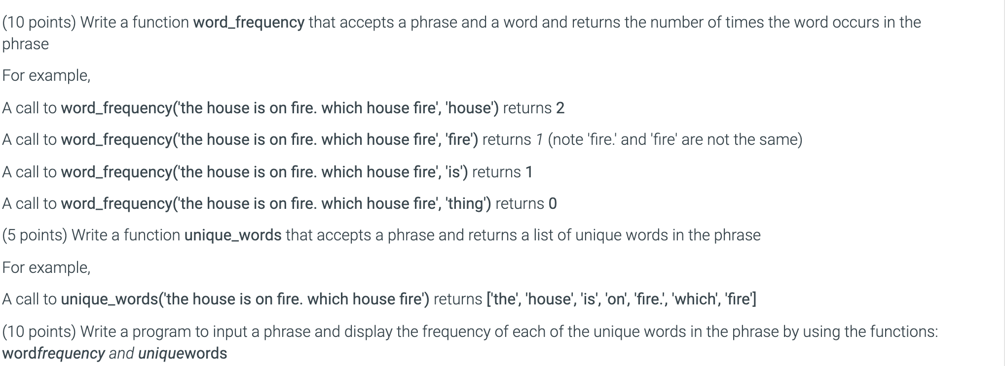 Solved 10 Points Write A Function Wordfrequency That 0952