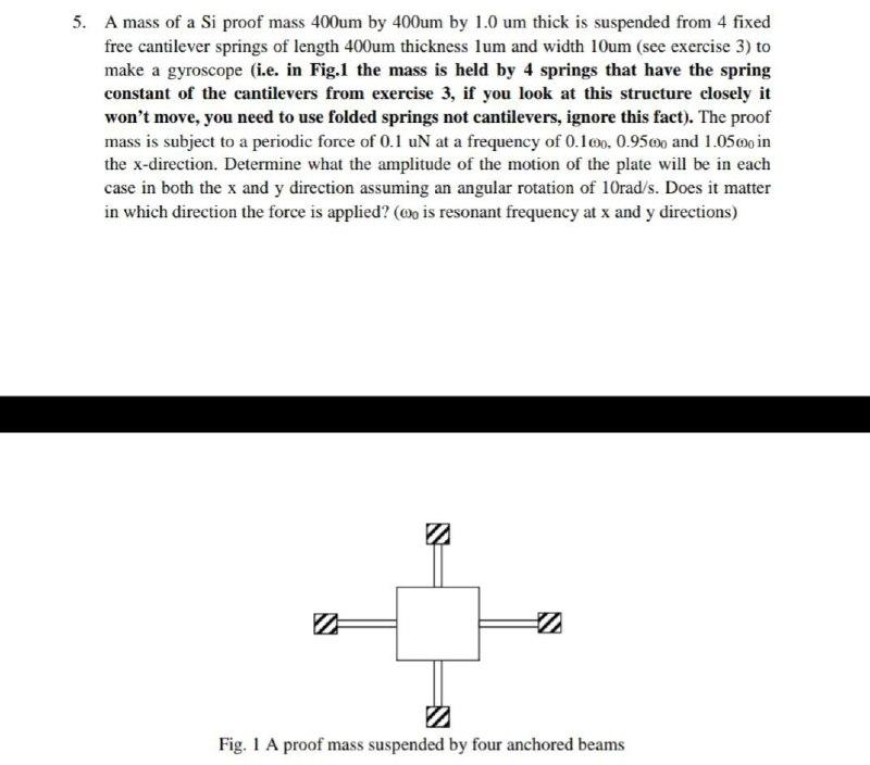 Solved 5. A mass of a Si proof mass 400um by 400um by 1.0 um | Chegg.com