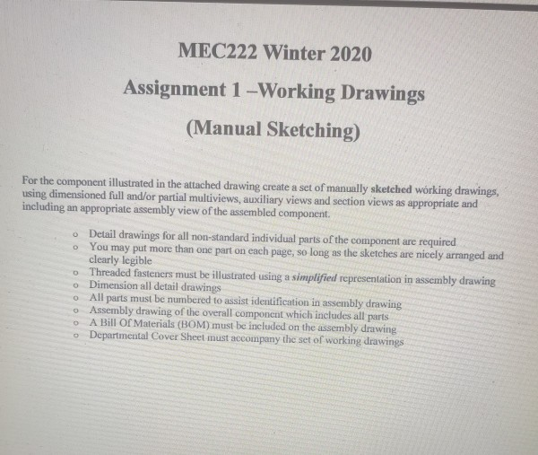 Solved MEC222 Winter 2020 Assignment 1-Working Drawings | Chegg.com