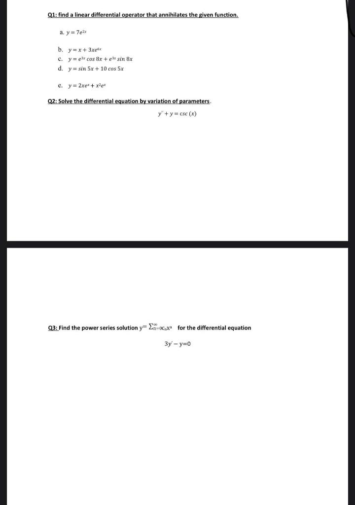 Solved Q1: find a linear differential operator that | Chegg.com