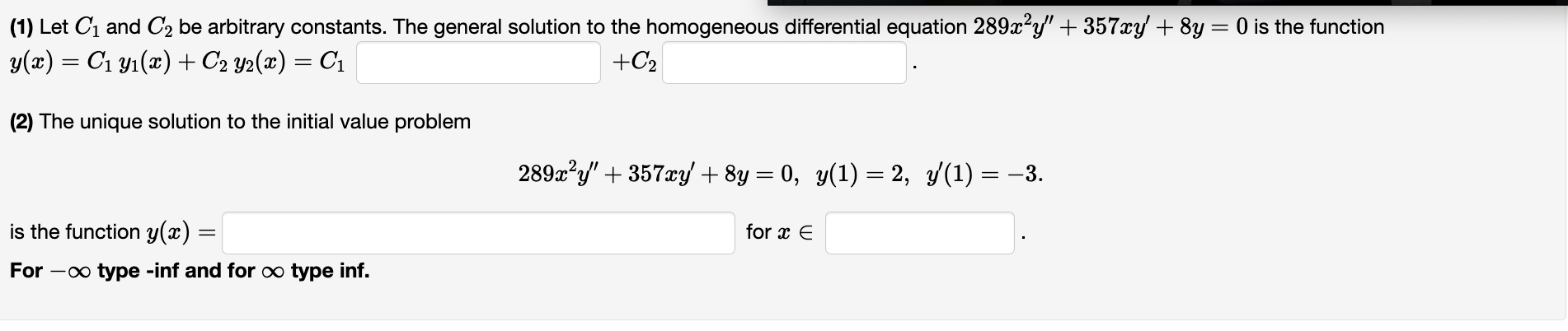 Solved (1) ﻿Let C1 ﻿and C2 ﻿be arbitrary constants. The | Chegg.com