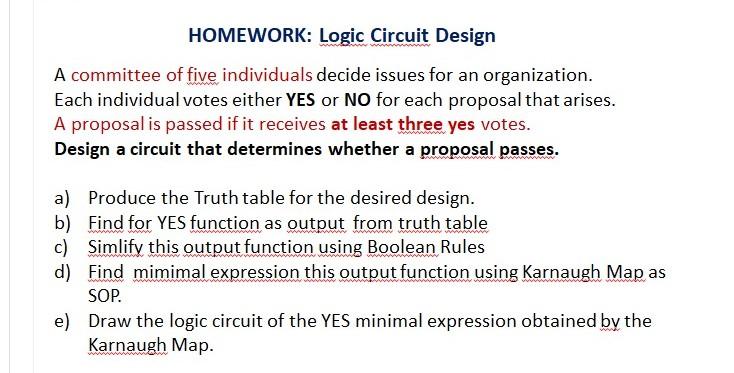 Solved HOMEWORK: Logic Circuit Design A committee of five | Chegg.com