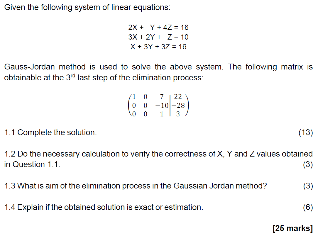 Solved Given the following system of linear equations: | Chegg.com