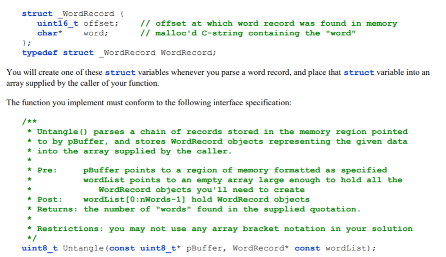 This is a C program. It will read a memory to produce | Chegg.com