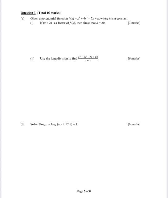 Solved Question 3: [Total 15 marks] Given a polynomial | Chegg.com