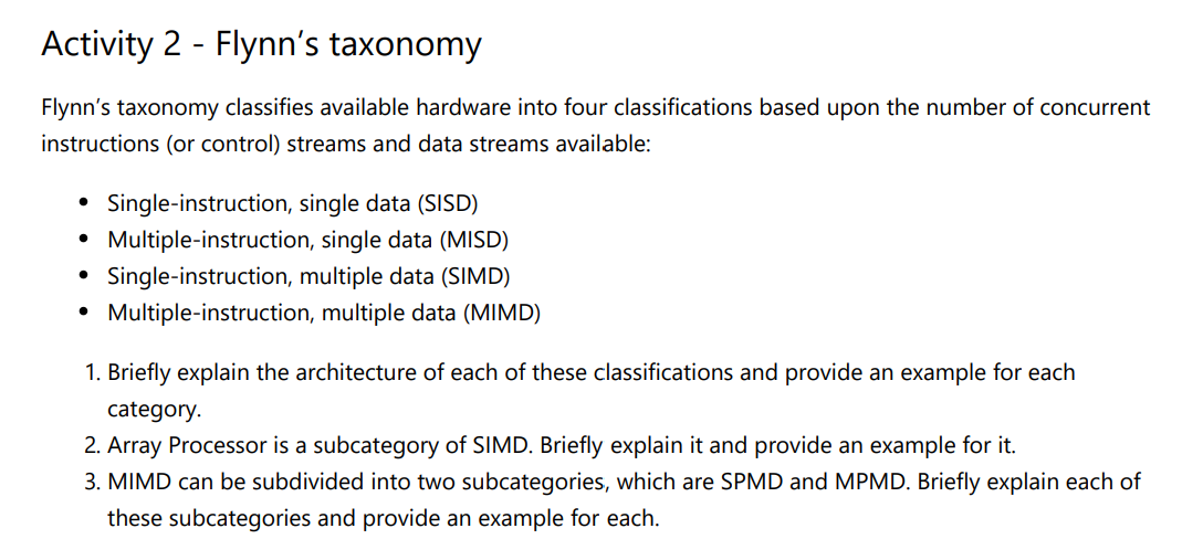 Solved Activity 2 - Flynn's taxonomy Flynn's taxonomy | Chegg.com Solved Activity 2 - Flynn's taxonomy Flynn's taxonomy | Chegg.com