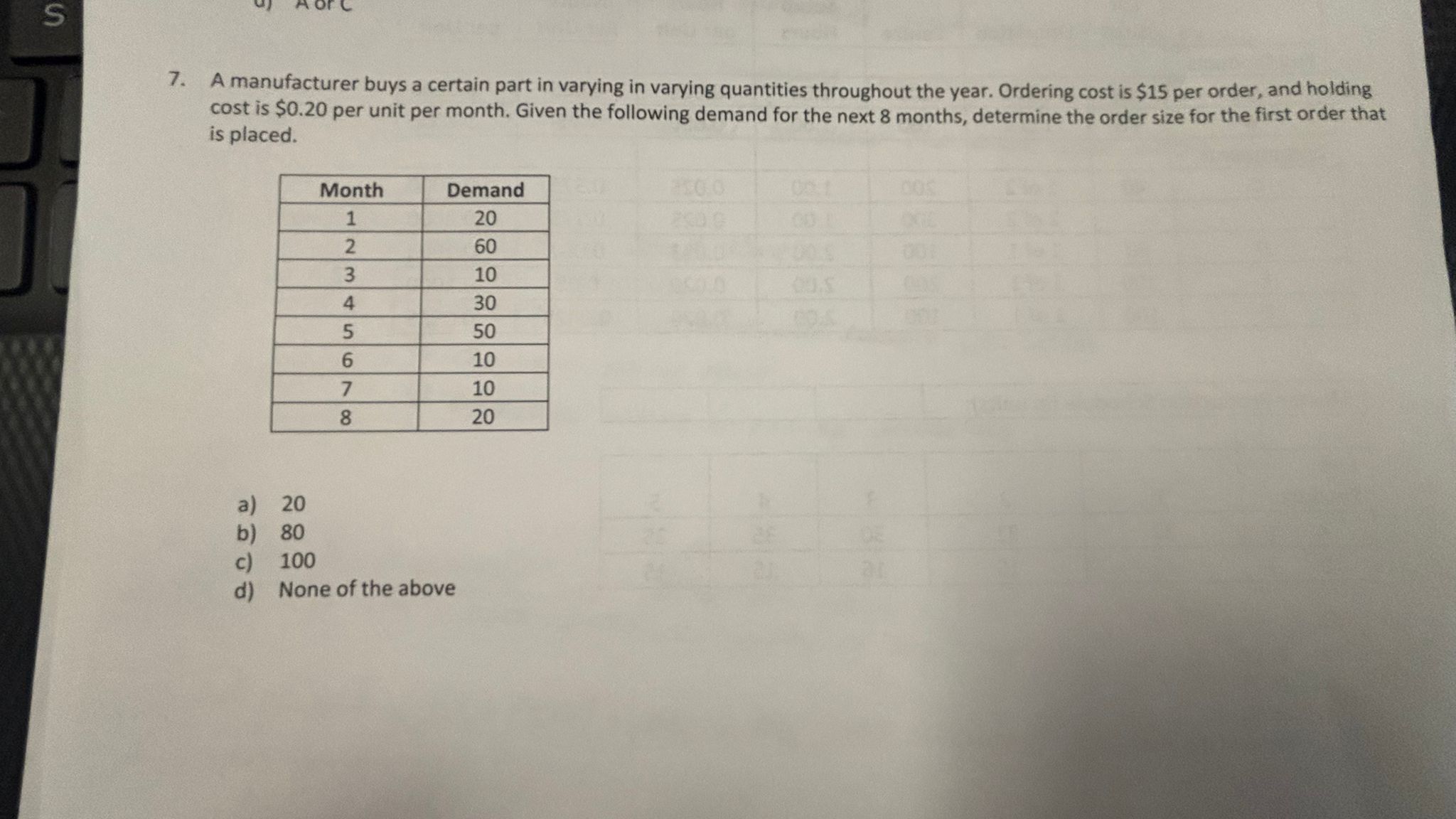 Solved 7. ﻿A manufacturer buys a certain part in varying in | Chegg.com
