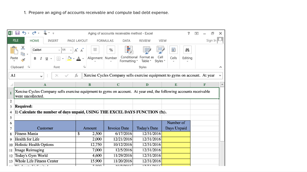 Solved 1. Prepare an aging of accounts receivable and | Chegg.com