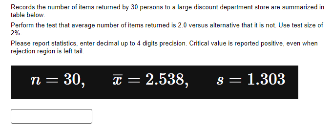 Solved Records the number of items returned by 30 persons to | Chegg.com