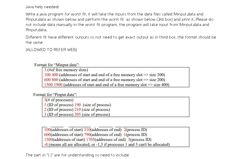 Solved Java help needed: Write a java program for worst fit, | Chegg.com