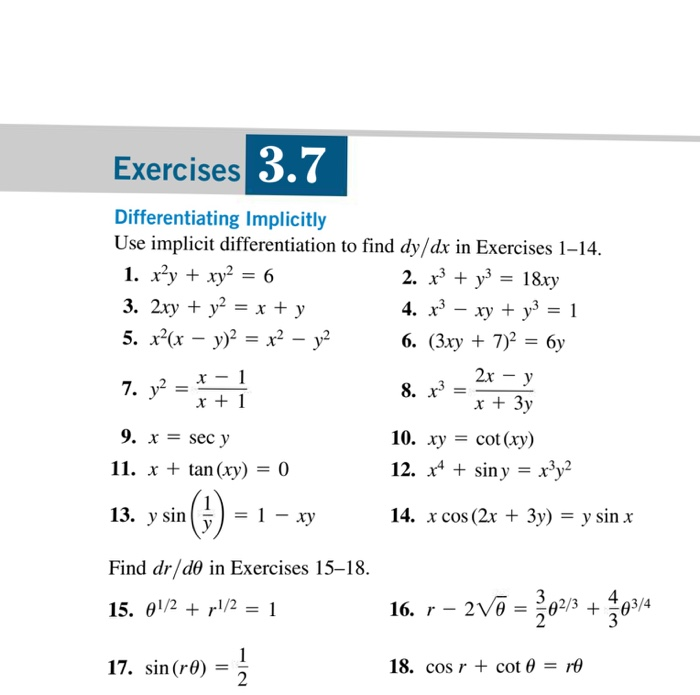 Solved Exercises 3.7 Differentiating Implicitly Use implicit | Chegg.com