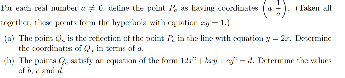 Solved For each real number a =0, define the point Pa as | Chegg.com