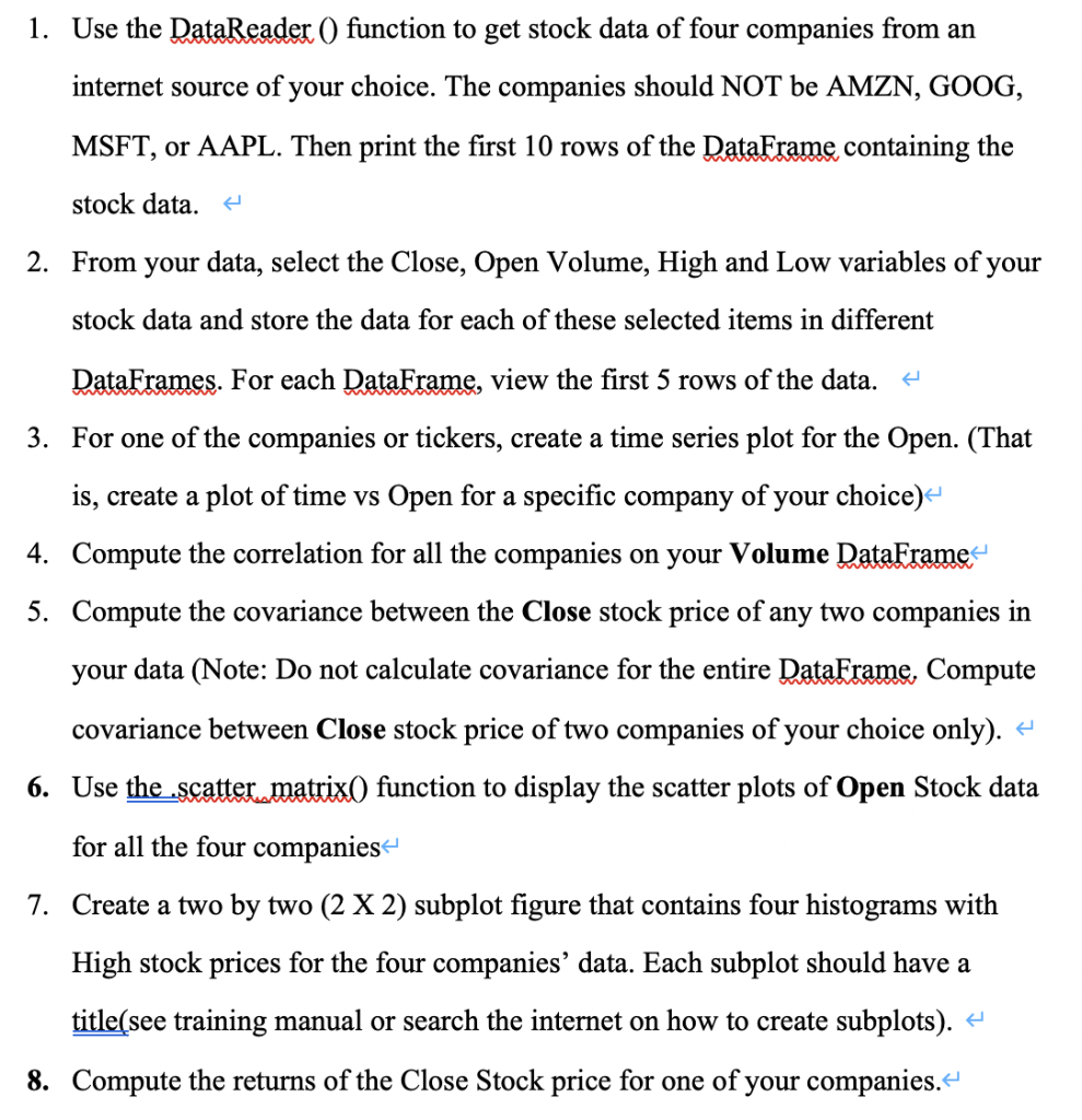 1. Use the DataReader () function to get stock data | Chegg.com