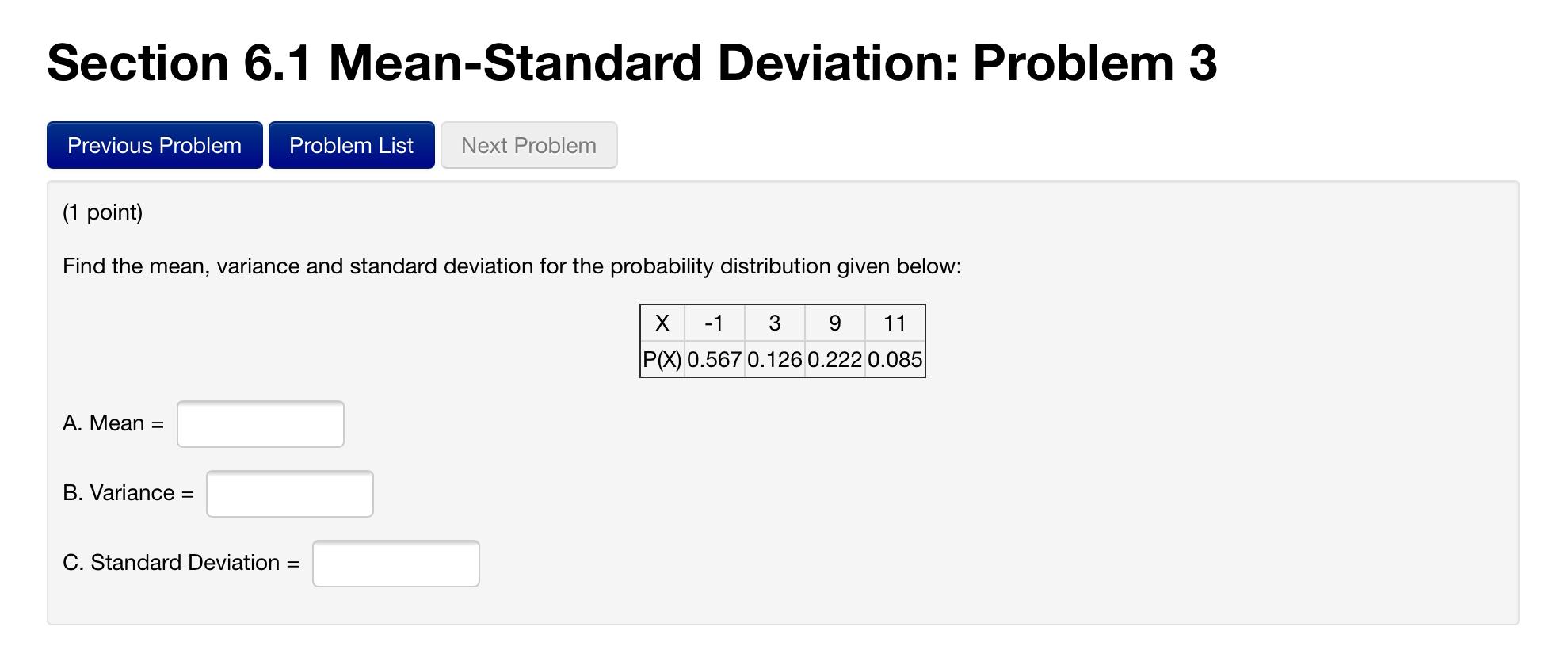 Solved Section 6.1 Mean-Standard Deviation: Problem 3 | Chegg.com