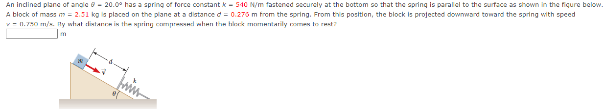 Solved An inclined plane of angle θ=20.0∘ has a spring of | Chegg.com