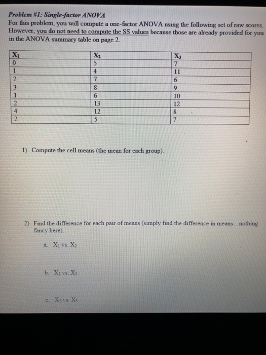 Solved Problent #1 : Single-factor ANOVA For this problem, | Chegg.com