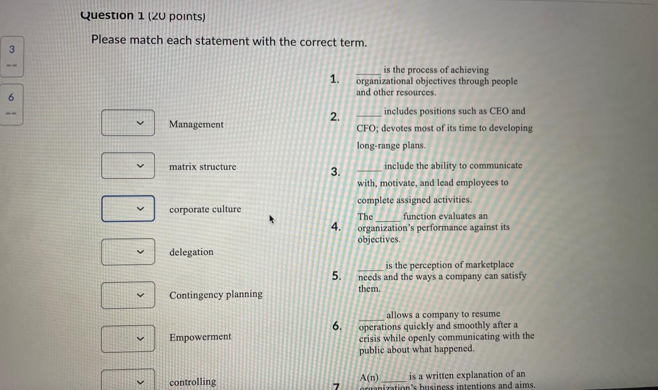 Solved Question I (2U points) Please match each statement | Chegg.com
