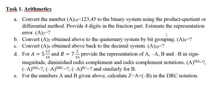 Solved Task 1. Arithmetics a. Convert the number | Chegg.com
