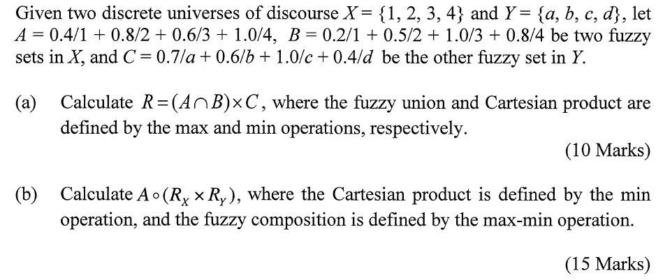 Solved Given two discrete universes of discourse X = {1, 2, | Chegg.com