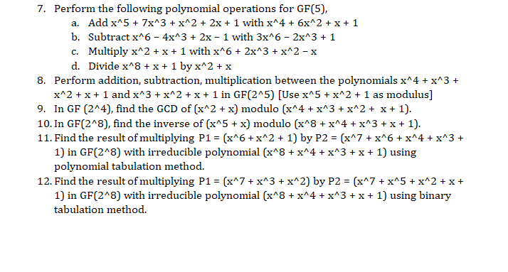 Solved 7. Perform the following polynomial operations for | Chegg.com