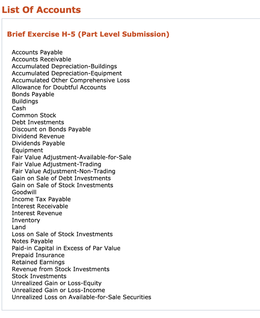 Solved Brief Exercise H-5 (Part Level Submission) Cost and | Chegg.com