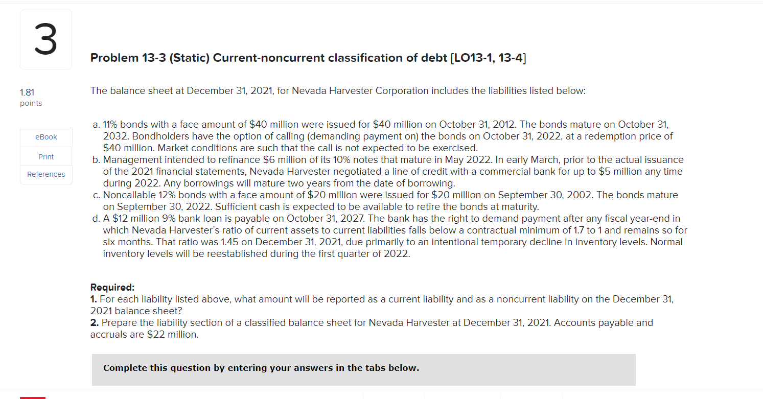 Problem 13-3 (Static) Current-noncurrent | Chegg.com