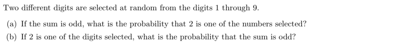 Solved Two different digits are selected at random from the | Chegg.com