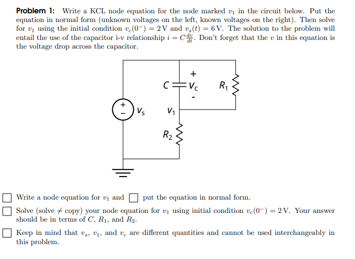 Solved Problem 1: Write a KCL node equation for the node | Chegg.com