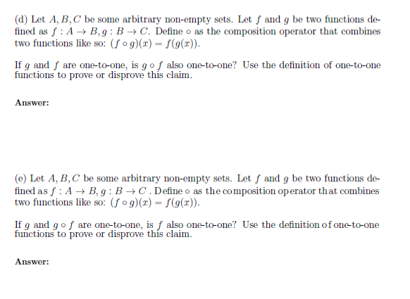 Solved (d) Let A,B,C be some arbitrary non-empty sets. Let f | Chegg.com