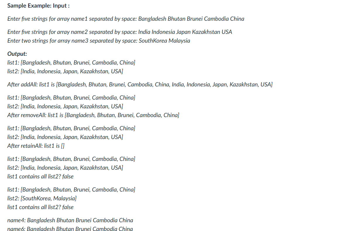 Solved Sample Example: Input: Enter five strings for array | Chegg.com