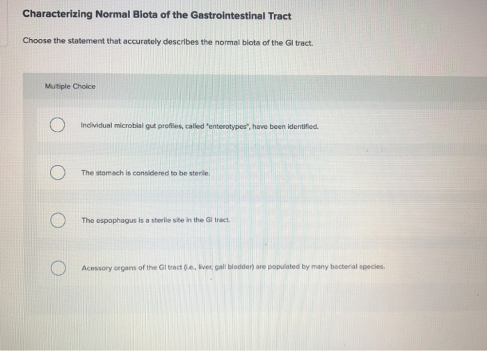Solved Characterizing Normal Biota of the Gastrointestinal | Chegg.com