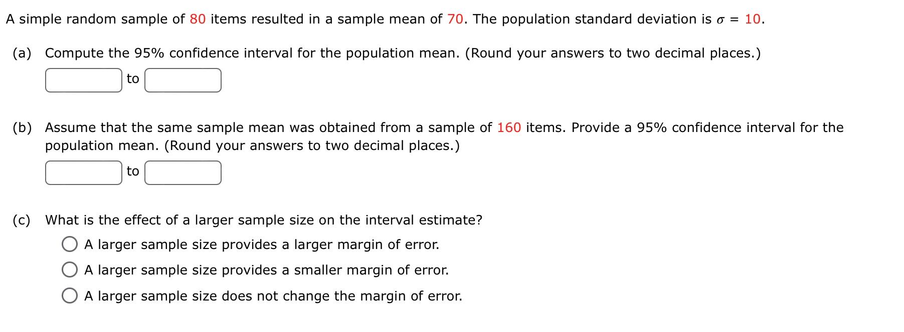 Solved A simple random sample of 80 items resulted in a | Chegg.com