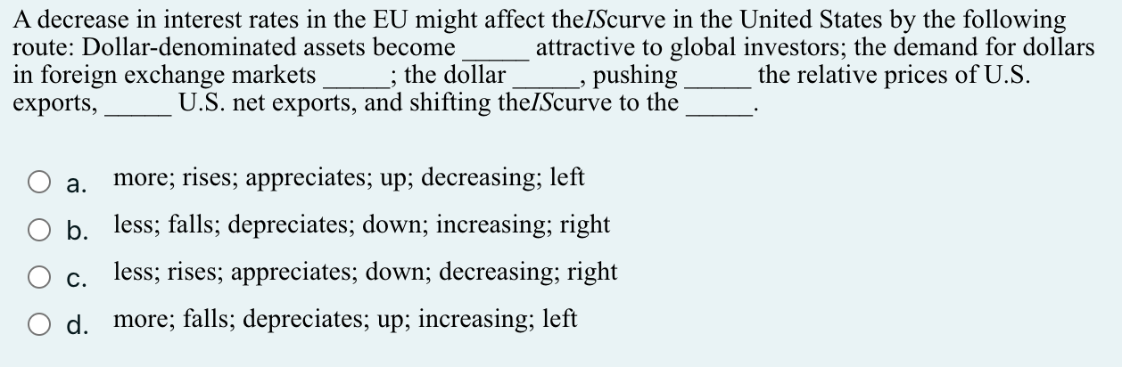 Solved A Decrease In Interest Rates In The Eu Might Affect Chegg