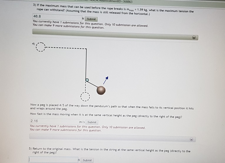Solved A mass hangs on the end of a massless rope. The | Chegg.com