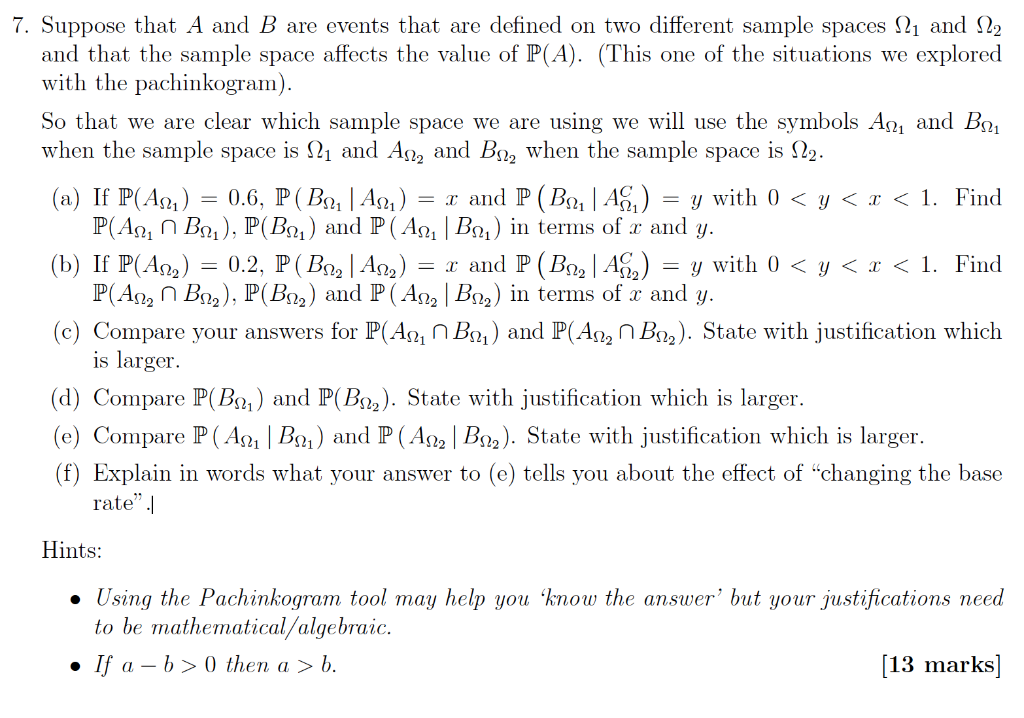Solved 7. Suppose that A and B are events that are defined | Chegg.com