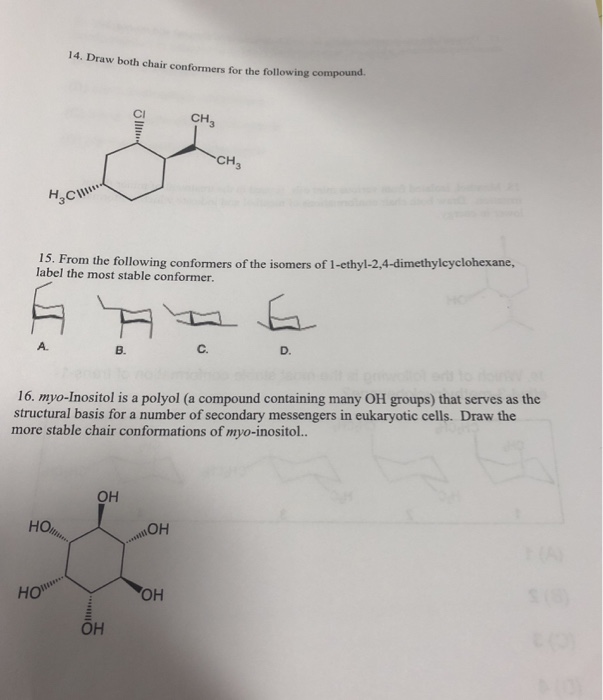 Solved 14. Draw both chair conformers for the following CI | Chegg.com