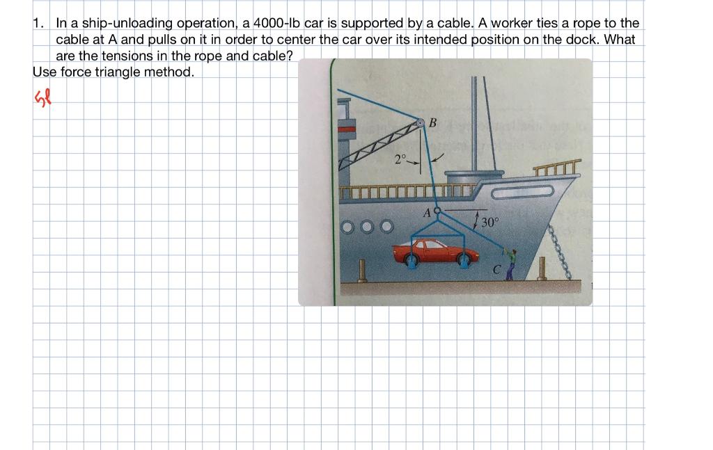 Solved 1. In a ship-unloading operation, a 4000-lb car is | Chegg.com