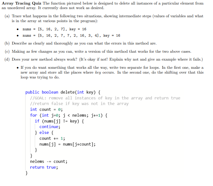 Solved = 16 Array Tracing Quiz The function pictured below | Chegg.com