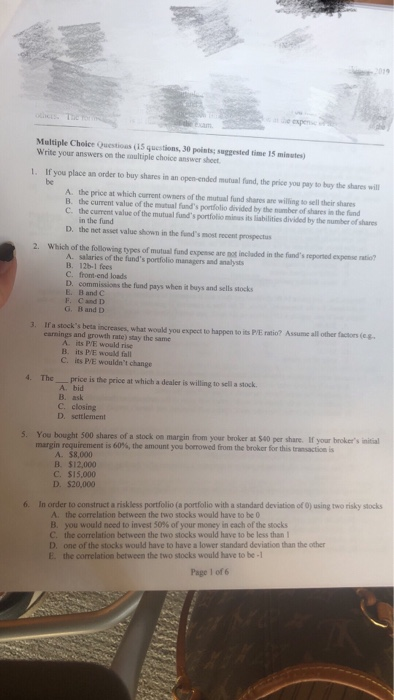 Solved Multiple Choice Questions (15 questions, 30 points | Chegg.com
