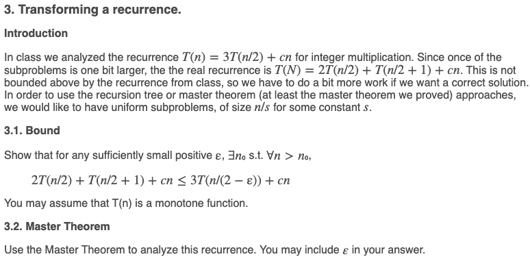 Introduction In class we analyzed the recurrence | Chegg.com
