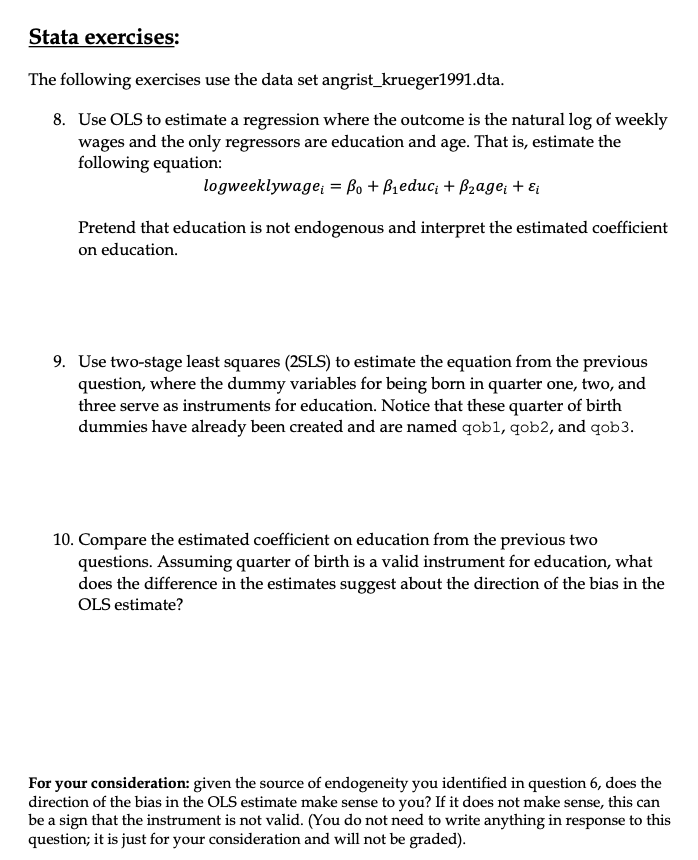 Solved Stata exercises: The following exercises use the data | Chegg.com Solved Stata exercises: The following exercises use the data | Chegg.com