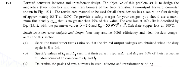Solved Forward converter inductor and transformer design. | Chegg.com