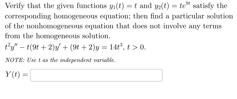 Solved Verify that the given functions y1(t)=t and | Chegg.com